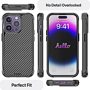 REBEL Phone iPhone 14 Pro Case [Gen-4 Series Aramid Fiber] Strong MagSafe Compatible, Protective Shockproof Corners, Metal Buttons, Upgraded Slim Case for iPhone 14 Pro 6.1 Inch 2022 (Black)
