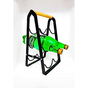 ARTES Countertop Wine Rack - Stackable Wine Holder for 6 Bottles - Metal Wine Racks for Pantry, Cabinet, Home Bar, Wine Cellar in a Three-Tiered Classic Design with Wooden Handle, Black