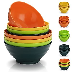 Evanda Plastic Bowls Set of 8 Pieces, 2 Sizes 17/34oz Unbreakable Reusable Light Weight Bowl for Cereal, Noodle, Soup, Pasta, Ramen, Popcorn, Fruit, Salad and All Purpose