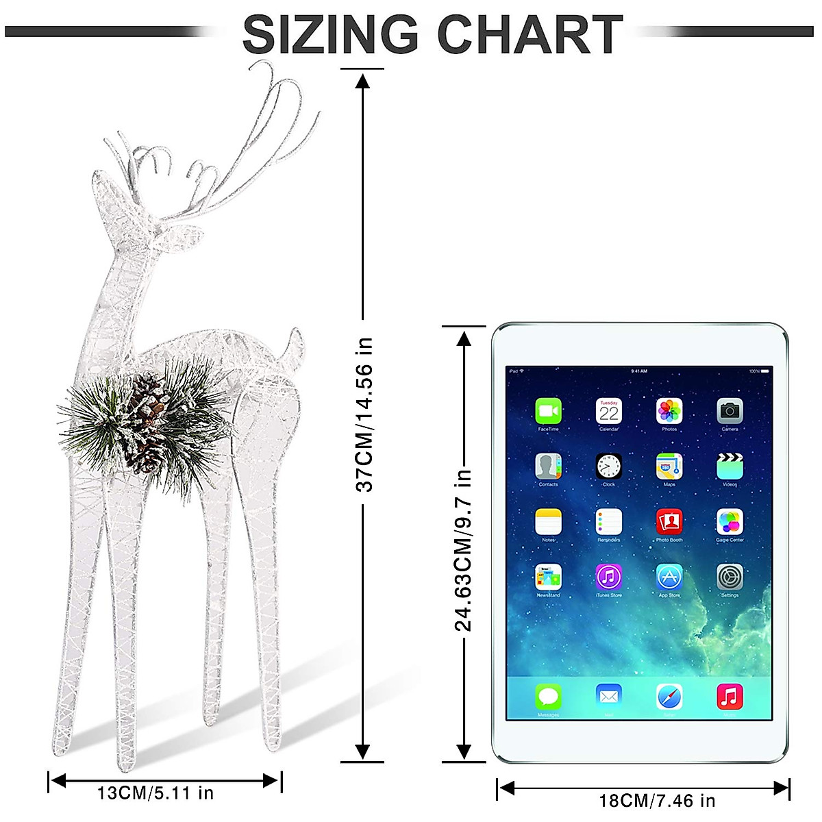 ZHANYIGY 2pc Set White Pinecone Rattan Thread String Christmas Reindeer Figurine Table Desk Decorations Glittering Xmas Holiday Party Supply