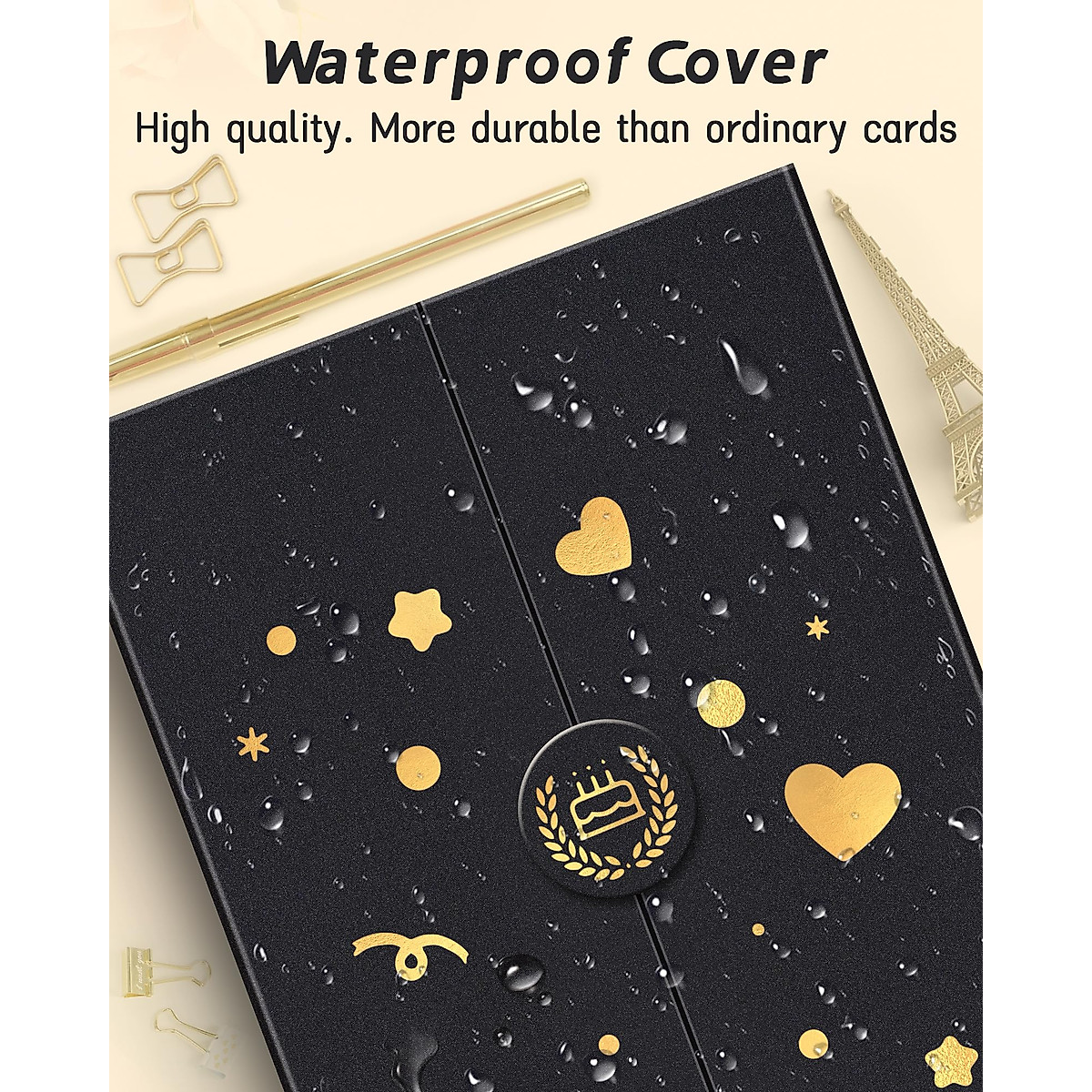 Pusunas Birthday Decorations, Happy Birthday Gifts for Men Women Him Her, 18" X 12" Large Creative Signature Guest Book Signing Birthday Card Board, Black Gold Anniversary Party Decorations