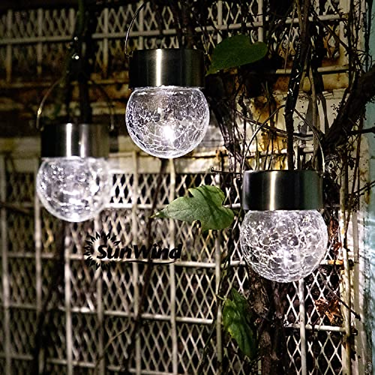 SUNWIND Hanging Solar Ball Lights Outdoor - 8 Pack Cracked Glass Decorative Garden Lights Waterproof Solar Lanterns for Yard, Patio, Fence, Tree, or Holiday Decoration(White)