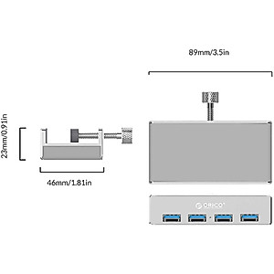 ORICO USB 3.0 Hub Clamp Adapter, Aluminum 4-Port USB Splitter with Extra Power Supply Port and 4.92 FT USB Data Cable, Ultra-Portable USB Expander for 2021 iMac/Laptop/PC