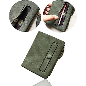 AOXONEL Women's Rfid Small Bifold Leather Wallet Ladies Mini Zipper Coin Purse id card Pocket,Slim Compact Thin (GreenI)