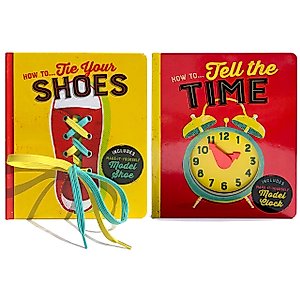 2-Pack How To... Board Books - How to Tie Your Shoes & How To Tell Time, Interactive Educational Bundled Set, Ages 3-9