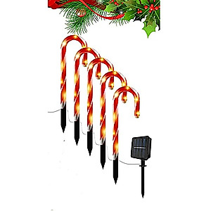Christmas Candy Cane Lights,Christmas LED Candy Cane Lamp， Festoon Outdoor Home Garden Ground Plug Crutch New Year Xmas Holiday Decor ， Battery Power 5pcs