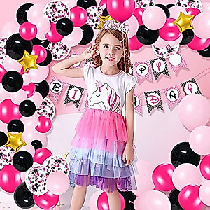 Rose Red Black Pink Balloon Garland Arch Kit - 113 PCS Rose Red Balloons Hot Pink Black Pink Balloons for Princess Birthday Engagement Bridal & Baby Shower Bachelorette Mean Girls Party Decorations