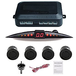 Tiemahun Black Car Parking Sensor Vehicle Truck Reverse Backup Radar System with LED Digital Display，4 Weather Proof Parking Sensors & Sound Warning（BiBiBi） (X67D)