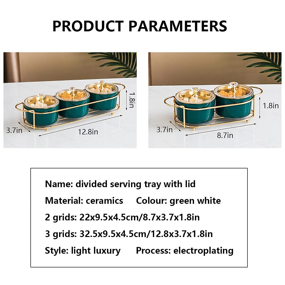 RUNLAIKEJI Ceramic Divided Serving Tray, Snack Serving Tray with Lid, Appetizer Serving Tray, Dip Trays for Parties, Removable Compartment Bowls for Snacks, Condiments, Food, Appetizers
