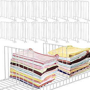 Set of 12 Wire Shelf Divider for Closet Organization Clothes Wardrobe Separators Closet Shelf Organizer Closet Shelf Divider Shelving Storage Rack Separator for Cabinets Kitchen Office, White