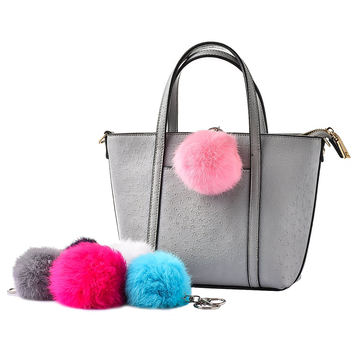 Cityelf Cute Faux Rabbit Fur Ball Pom Pom Keychain Car Key Ring Handbag Tote Bag Pendant Purse Charm (Pink)