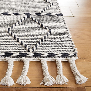 Safavieh Vermont Collection Accent Rug - 4' x 6', Ivory & Black, Handmade Moroccan Boho Braided Tassel Wool, Ideal for High Traffic Areas in Entryway, Living Room, Bedroom (VRM160Z)