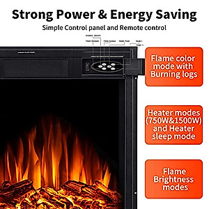 R.W.FLAME Electric 20'' Fireplace Wooden Surround Firebox Free Standing, Adjustable Led Flame, Remote Control 750-1500W(20''X18'')