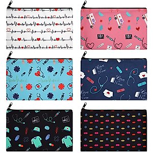 Reginary 6 Pcs Nurse Cosmetic Bag Bulk Christmas Nursing Gifts for Women Nurse Pouch Bags Makeup Bag Travel Organizer Zipper Pouch Xmas Birthday Gift for Nurse Nursing School(Bright Style)