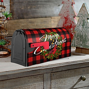 Merry Christmas Mailbox Cover Magnetic Winter Xmas Wreath Red Buffalo Plaid Mailbox Cover Garden Yard Home Decor Outdoor Yard Farmhouse Home Mailbox Cover Magnetic Standard 21" L x 18" W