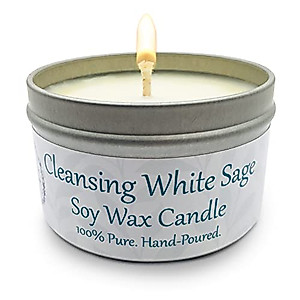 Alternative Imaginations White Sage Candle - All Natural Essential Oil Soy Wax Tin Candle - Aromatherapy Smudging Votive Made with Pure Salvia Blanca (White Sage) Oil - (6oz)