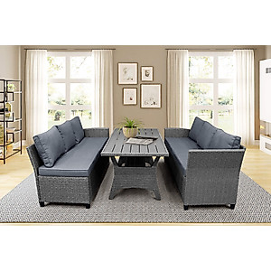 Goohome Patio Outdoor Furniture, L-Shaped All-Weather PE Rattan Wicker ConversationSet Sectional Sofa Set with Coffce Table and Comfort Cushions, for Backyard, Garden, Poolside, Deck, 1, A-Gray