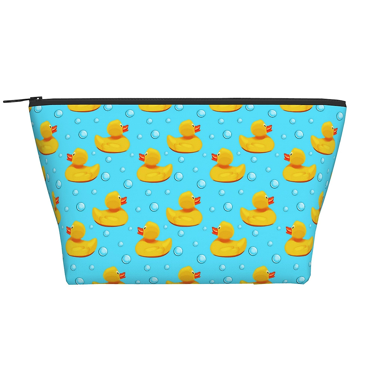 Women's Lightweight Makeup Bag Pouch Compatible with Cute Funny Bubbles Blue Yellow Rubber Ducks, Funny Travel Cosmetic Bag Portable Pencil Bag with Zip for Office College Christmas Gift