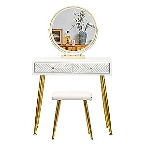 KJNS Modern Makeup Dressing Table Vanity Set with Lighted Mirror Cushioned Stool Vanity Desk Makeup Vanity Side Tables Bedroom Vanity Table Portable Desk Vanity Set
