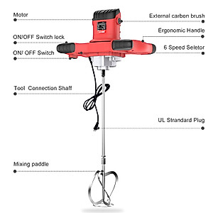 IMAYCC Cement Mixer, 2100W Electric Concrete Mixer with 6 Speed, 110V Handheld Mud Mixer for Motar,Paint, Grout, Plaster, Thinset,Fodder Stirring Tool