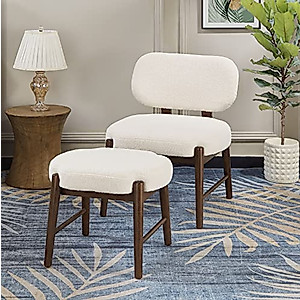 Ball & Cast Upholstered Accent Chair with Ottoman Lamb Fleece Vanity Chair and Footstool, Sherpa