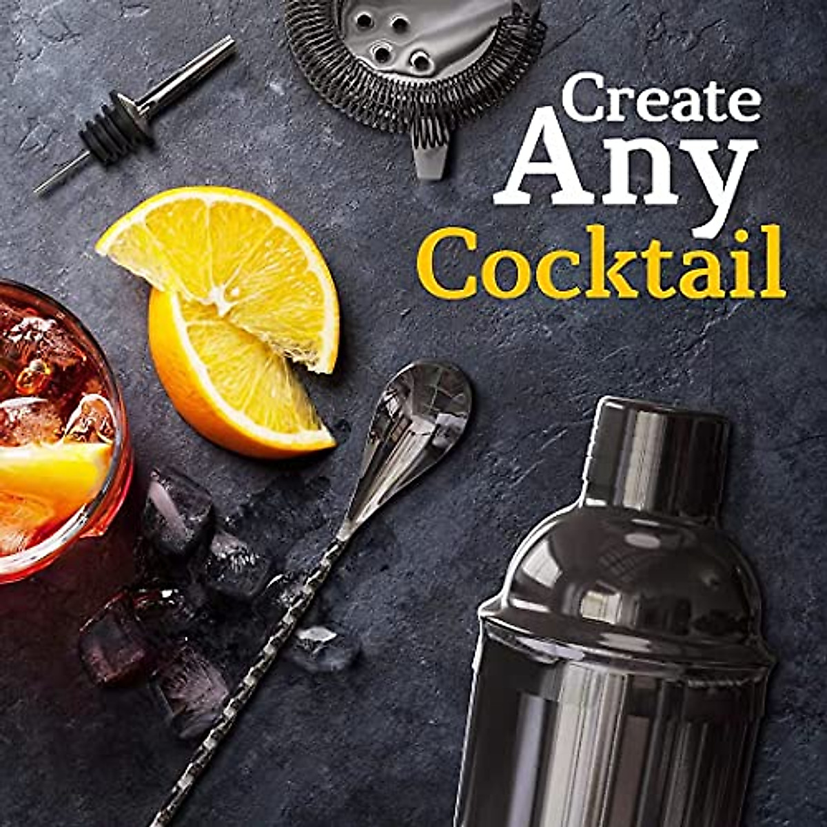 Leak-Proof 3 Pieces Cocktail Shaker -Premium Bartender Kit for Home Bartending Beginners and Pros - 24 oz Cocktail Shaker with Jigger and Spoon - Drink Shaker for Home Black