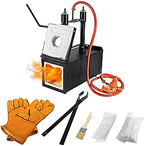 Portable Propane Gas Forge Double Burner 2600°F/1425℃ Large Capacity Square Forging Furnace for Blacksmithing Farrier Knife Tool Making Equipment with Tong & Gloves