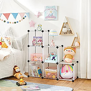 SONGMICS 6 Cube Storage Organizer, DIY Closet Shelf, Plastic Clothes Organizer, Modular Bookcase, 11.8 x 11.8 x 11.8 Inch Cubes, with Feet and Rubber Mallet, White ULPC06W