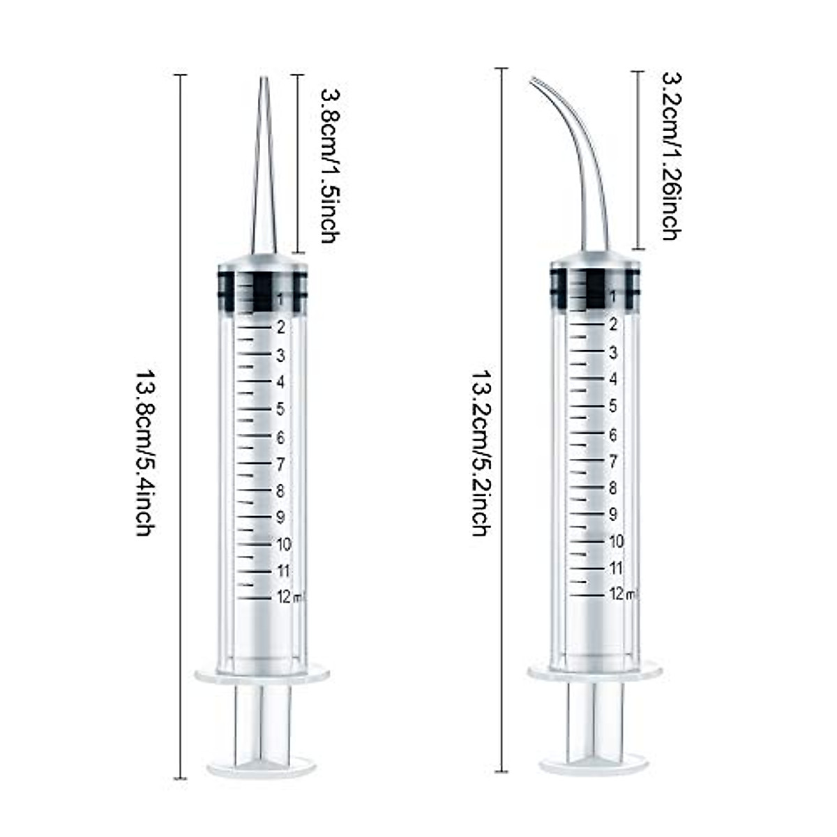 12 ml Plastic Syringes Set, Dental Syringe with Curved Tip and Straight Tip, Disposable Irrigation Syringe Mouthwash Cleaner for Oral Care, Animal Feeding, with Measurement (20 Pieces)