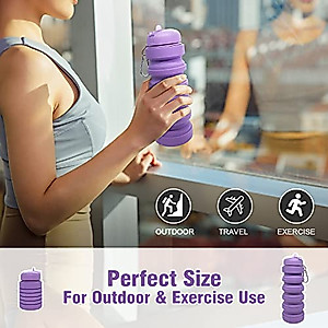 Luuttle Collapsible Water Bottle Reusable Silicone Purple Water Bottles for Travel Sports Gym Camping Hiking 20oz BPA Free