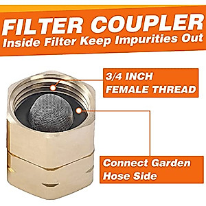JOEJET Female to Female Hose Adapter with Swivel-3/4 Inch Brass Garden Hose Adapter for Pressure Washer to Garden Hose-2 Pack Garden Hose Fittings-with 4 Extra Washers and 1 Filter