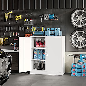 Metal Storage Cabinet with 2 Doors, Lockable Steel Storage Cabinet with 2 Doors and Adjustable Shelves, Steel Lockable File Cabinet, Locking Tool Cabinets for Office,Home,Garage