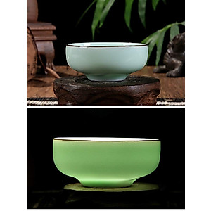 Hand Painted Kungfu Teacup,Chinese Long-quan Celadon Teacup,Fishes and Lotus Pattern,set of 6