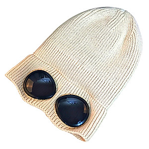 Belsen Unisex Goggle Knitted Beanie Hat Windproof Warm Winter Skull Cap (Beige)