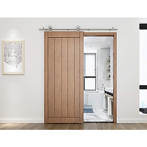 DIYHD 6ft Top Mount Barn Spoke Wheel Brushed Stainless Steel Rolling Track,Interior Indoor Sliding Hardware, 6 Feet Single Door Kit