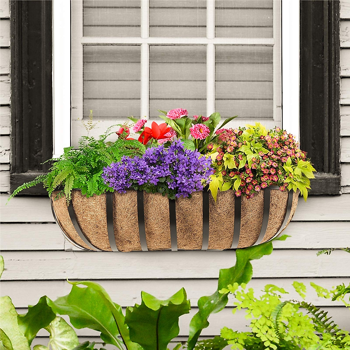 Sekcen Railing Planter Window Box Deck Balcony Rail Planter 24 Inch for Porch Fence Patio Outdoor 4 Pack