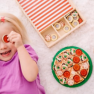 Melissa & Doug Wooden Pizza Play Food Set With 36 Toppings - Pretend Food And Pizza Cutter/ Toy For Kids Ages 3+