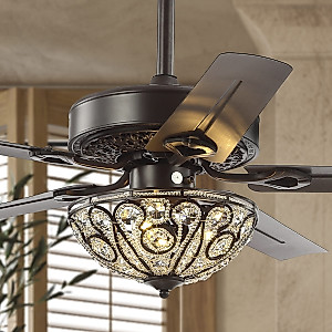 JONATHAN Y JYL9704A Ali 48" 3-Light Wrought Iron LED Ceiling Fan with Remote, Classic, Glam, Traditional, Transitional, Office, Living Room, Family Room, Dining Room, Bedroom, Oil Rubbed Bronze