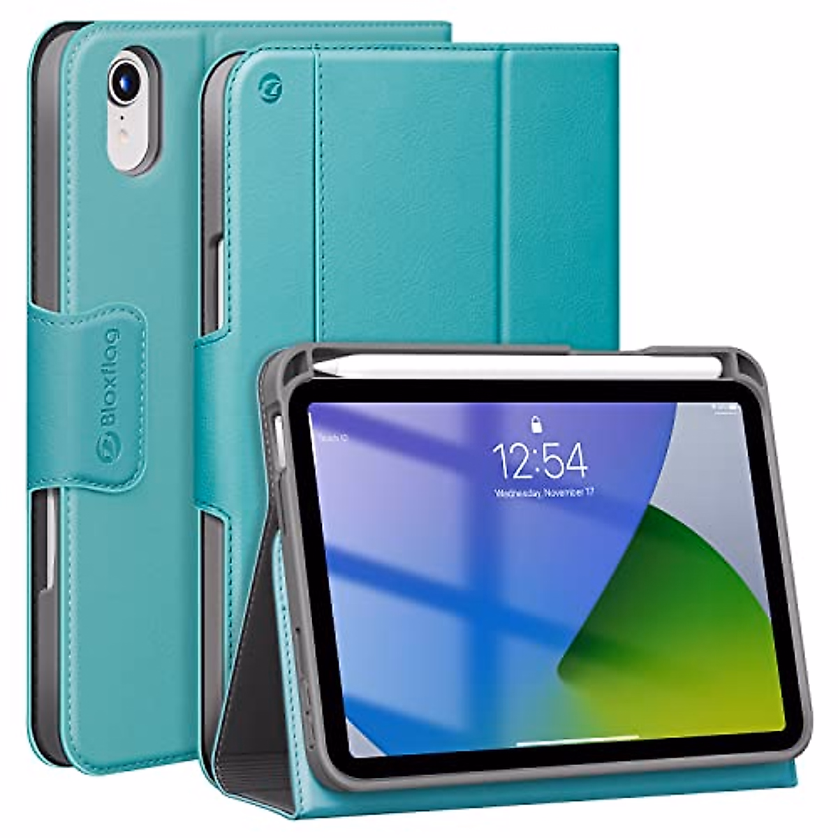 BloxFlag iPad Mini 6 Case 2021 6th Generation 8.3 Inch Smart Folio Stand Protective Cover with Pencil Holder/Pocket/Auto Sleep/Wake Function Vegan Leather Case for iPad Mini 6th Gen (Green)