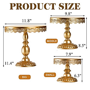 ZOOFOX 3 Pack Gold Cake Stand Set, Metal Cake Holder Dessert Display Plate Serving Tray for Baby Shower Wedding Birthday Party