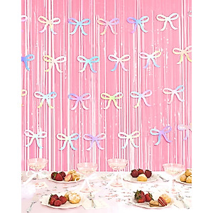 xo, Fetti Iridescent Bow Hanging Garland - 4 pcs, 12' | Bachelorette Decorations, Tying The Knot Bride Bach Decor, Birthday Party Favor, Baby Shower Supplies, Coquette Photobooth Backdrop