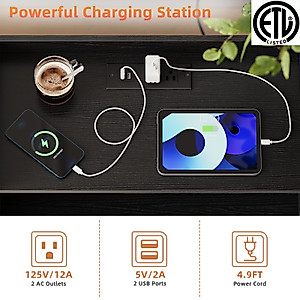 Memobarco Nightstand with Charging Station and LED Light,Modern Nightstand with USB Ports and Outlets,Wooden Bedside Tables with 2 Storage Drawers,Small Dresser for Bedroom Small Space,Black