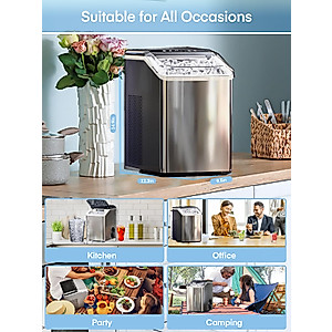 Nugget Ice Maker Countertop, 55lbs/24H Tooth-Friendly Soft Chewable Pebble Ice Machine, Self-Cleaning with Drainpipe, Crushed Pellet Ice Makers for Home Kitchen Party, Stainless Steel