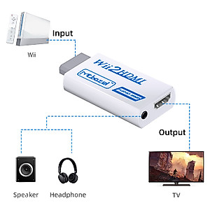 Mcbazel Wii to HDMI 1080p 720p Connector Output Video & 3.5mm Audio Supports All Wii Display Modes NTSC 480i 480p, PAL 576i
