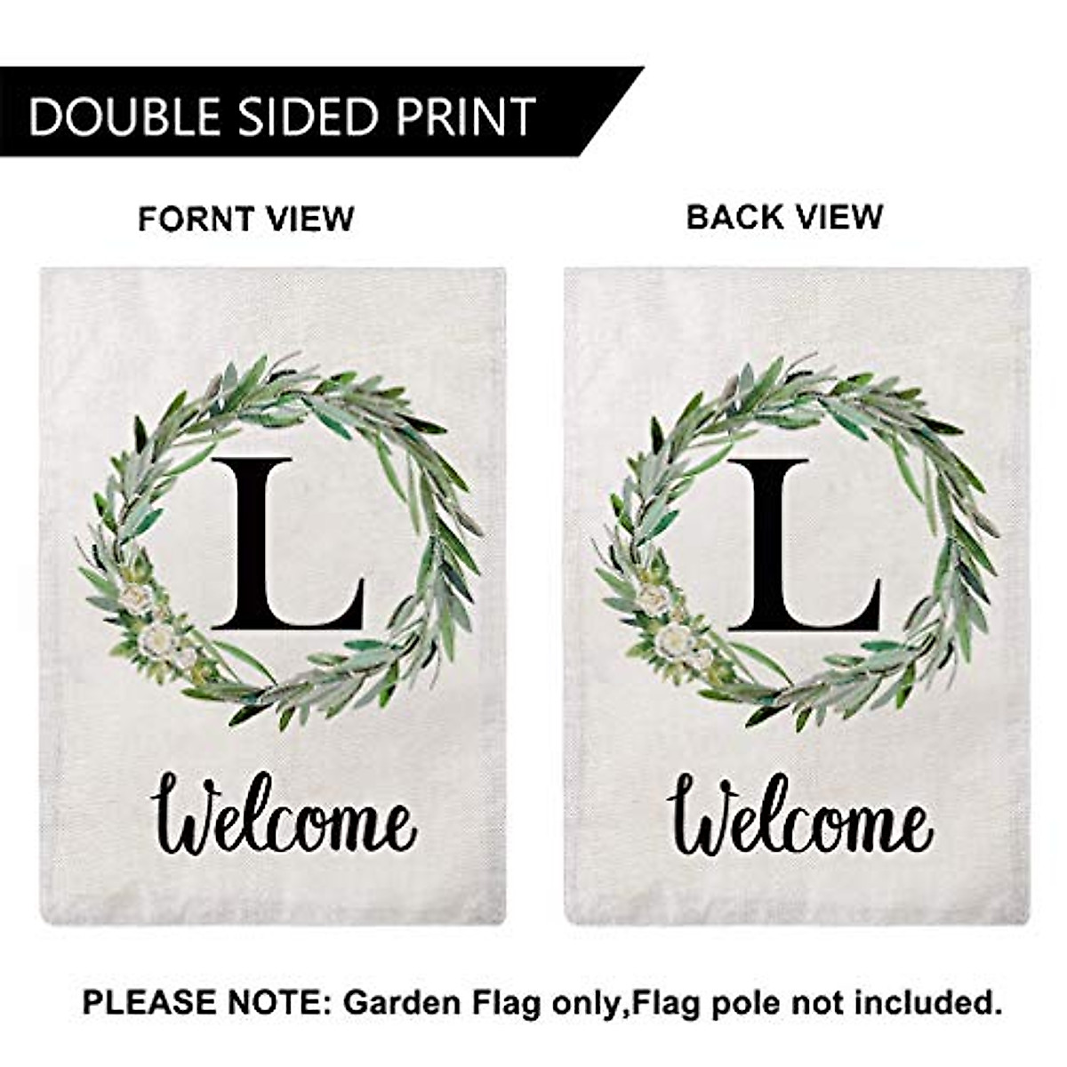 ULOVE LOVE YOURSELF Welcome Decorative Garden Flags with Letter L/Olive Wreath Double Sided House Yard Patio Outdoor Garden Flags Small Garden Flag 12.5×18 Inch