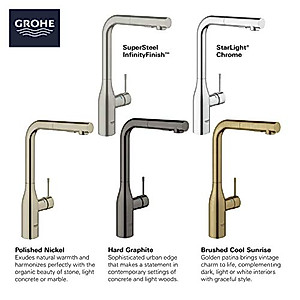 GROHE 30271BE0 Essence Single-Handle Kitchen Sink Faucet with Pull-Down Sprayer, Brass, Polished Nickel Infinity Finish