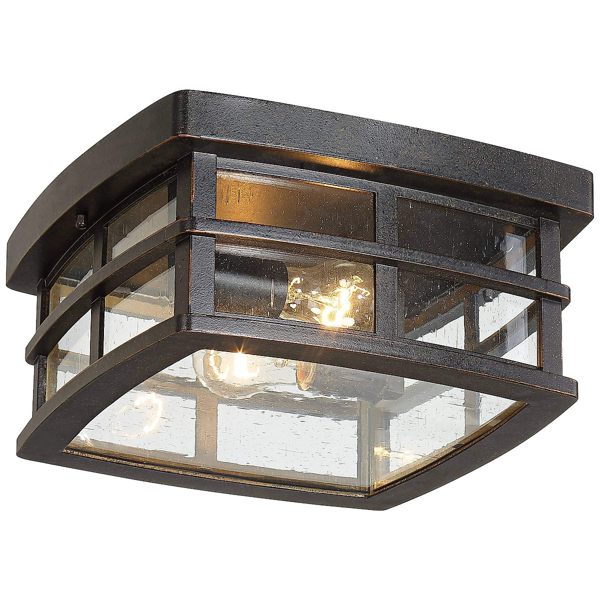 John Timberland Neri Mission Flush-Mount Outdoor Ceiling Light Fixture Oil Rubbed Bronze 12" Clear Seedy Glass for Exterior House Porch Patio Outside Deck Garage Front Door Garden Home Gazebo