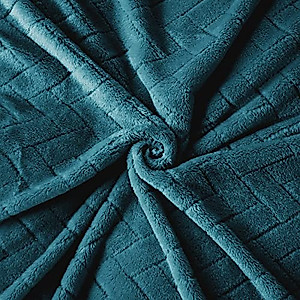 Whale Flotilla Plush Fleece Throw Blanket for Couch with Chevron Pattern, Decorative Soft Fluffy Throw Blanket for Sofa, Cozy and Lightweight, Teal, 50x65 Inch