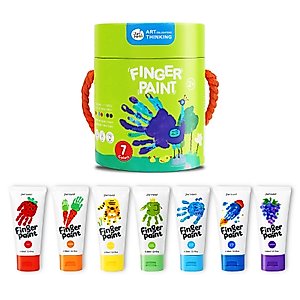 Jar Melo Washable Finger Paints for Toddlers, 7 Colors Large Capacity (2.1fl oz), Non Toxic Baby Paint for Hand and Feet, Safe Art Supplies, Preschool Learning Gifts for Kids Age 2+