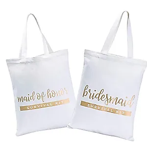 Pop Fizz Designs Bridesmaid Bags | Bridesmaid Tote bags | Maid of Honor Tote Bag | Bride Canvas Bag (6 pack)